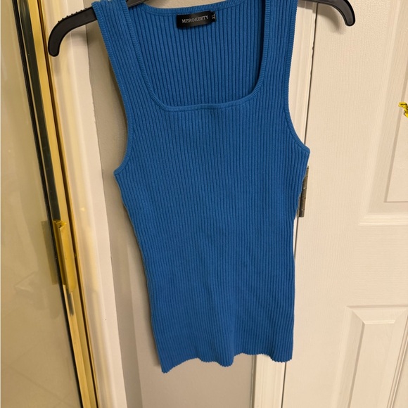 Tops | Blue Ribbed Tank Top | Poshmark